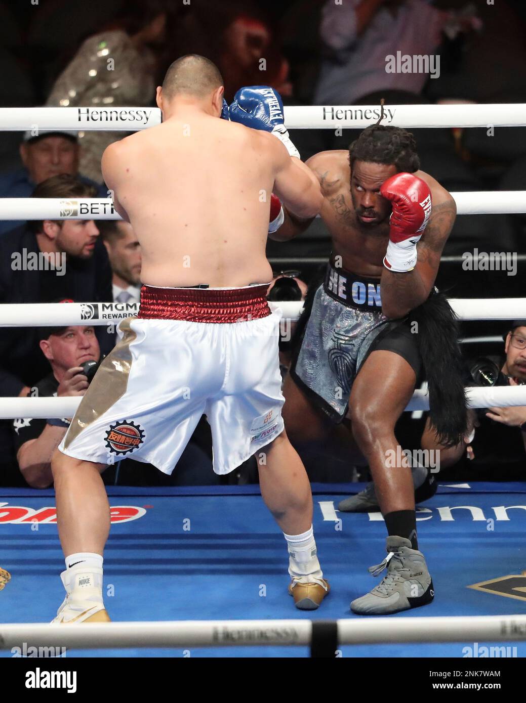 LAS VEGAS, NV - MAY 7: (L-R) Boxer Zhilei Zhang punches Scott Alexander ...