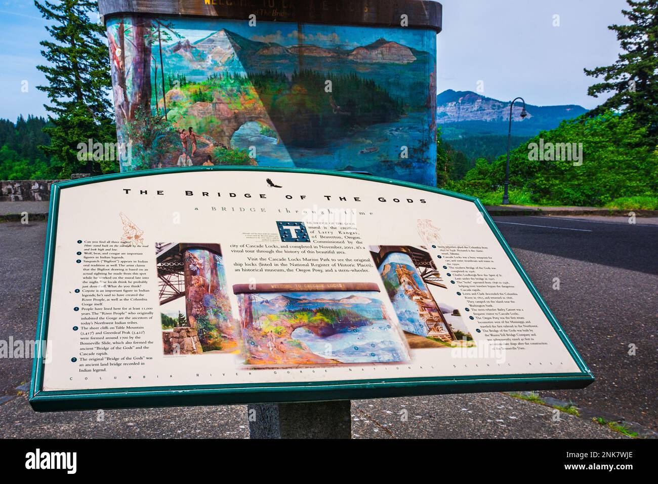 Interpretive sign at the Bridge of the Gods at Cascade Locks, Columbia ...