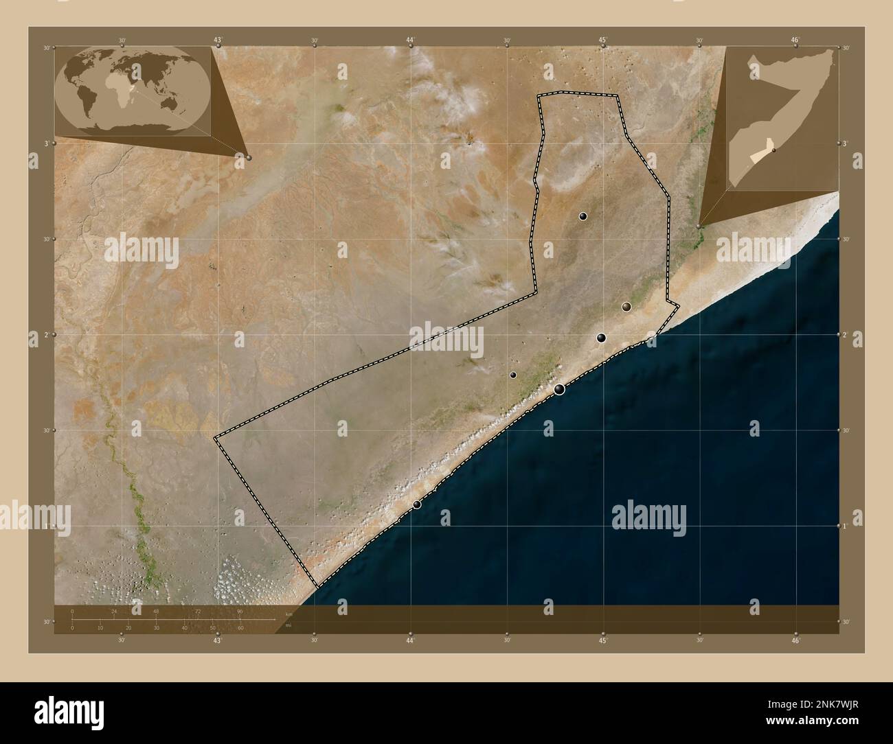 Shabeellaha Hoose, region of Somalia. Low resolution satellite map ...