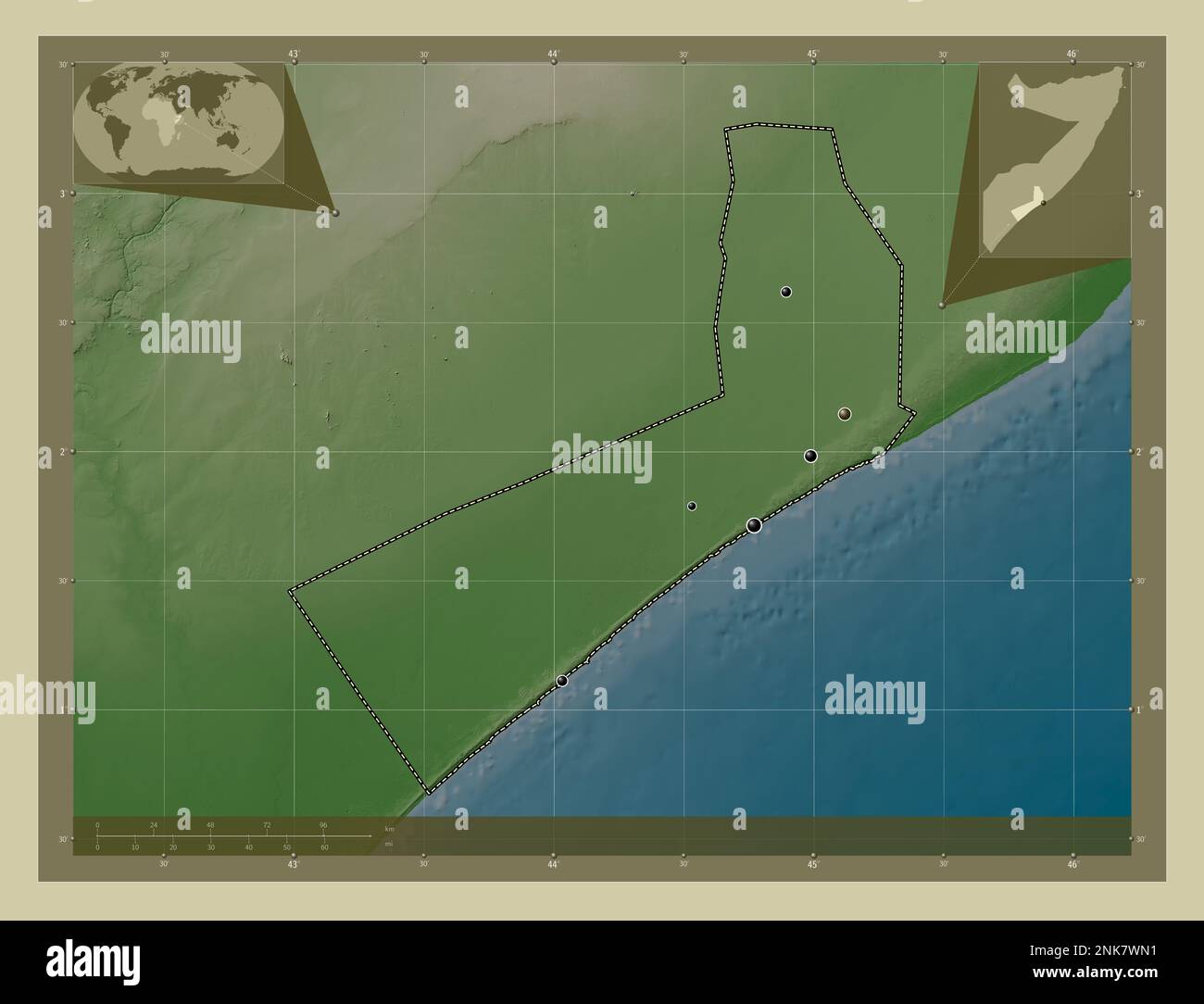 Shabeellaha Hoose, region of Somalia. Elevation map colored in wiki ...
