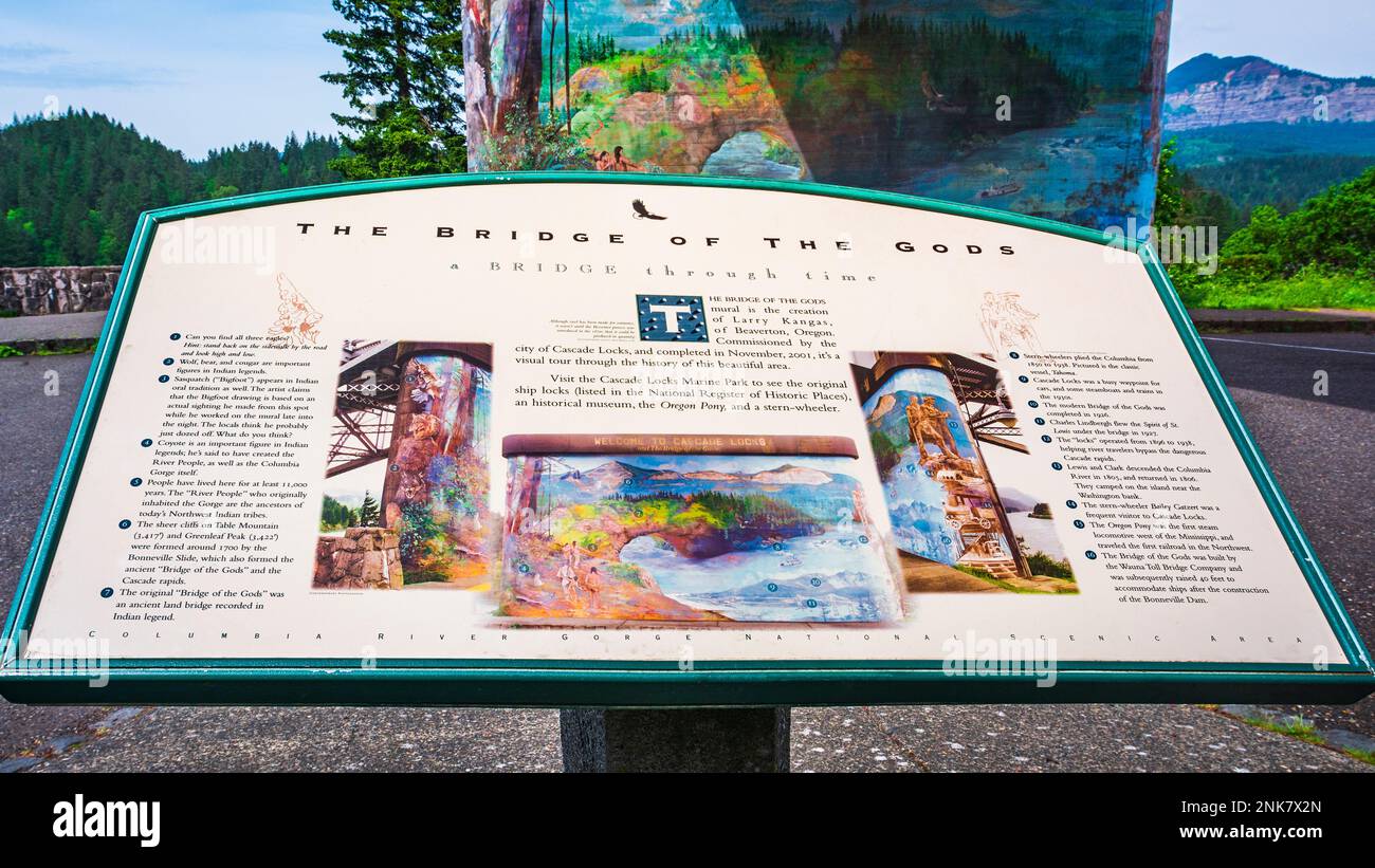 Interpretive sign at the Bridge of the Gods at Cascade Locks, Columbia ...