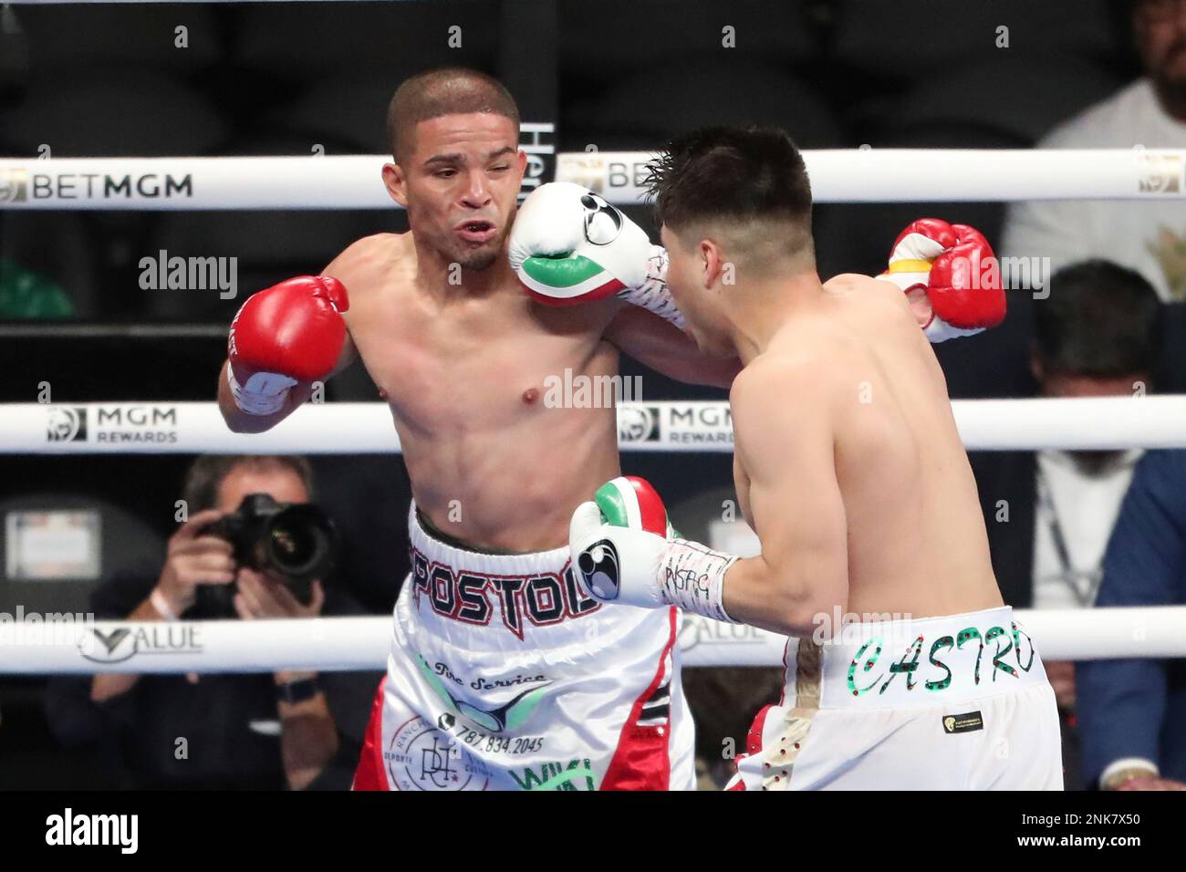 LAS VEGAS, NV - MAY 7: (R-L) Boxer Marc Castro punches Pedro Vicente ...