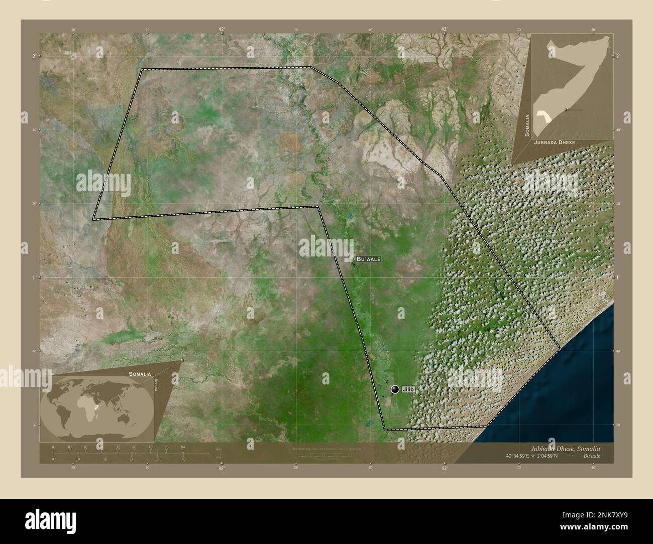 Jubbada Dhexe, region of Somalia. High resolution satellite map ...