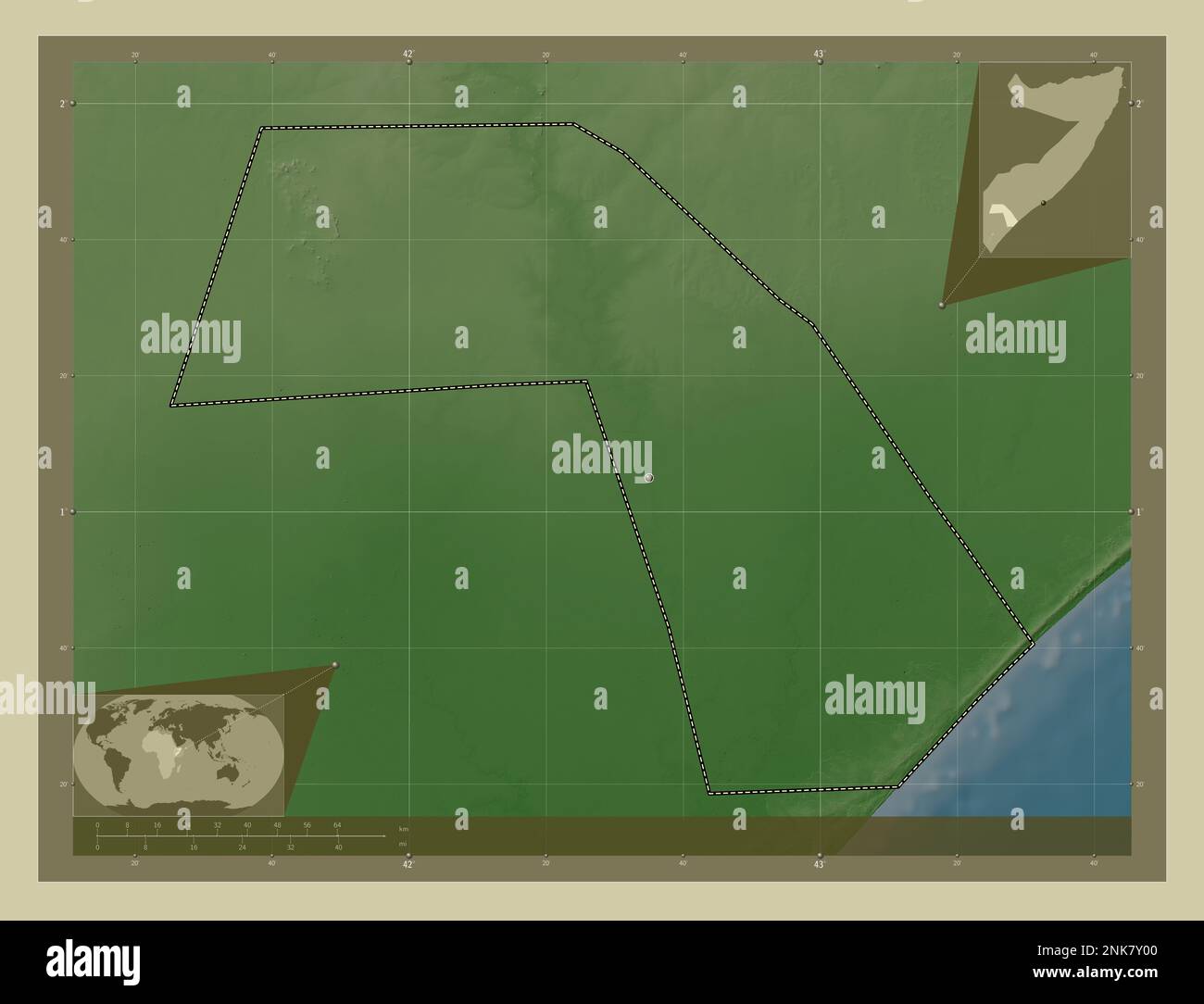 Jubbada Dhexe, region of Somalia. Elevation map colored in wiki style ...