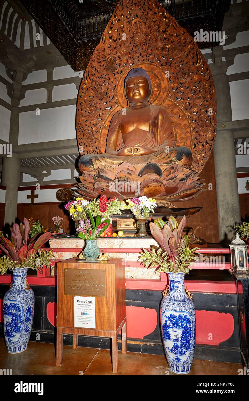 Kahaluu, Oahu, Hawaii, USA - February 7, 2023: Alter inside of Byodo-In ...