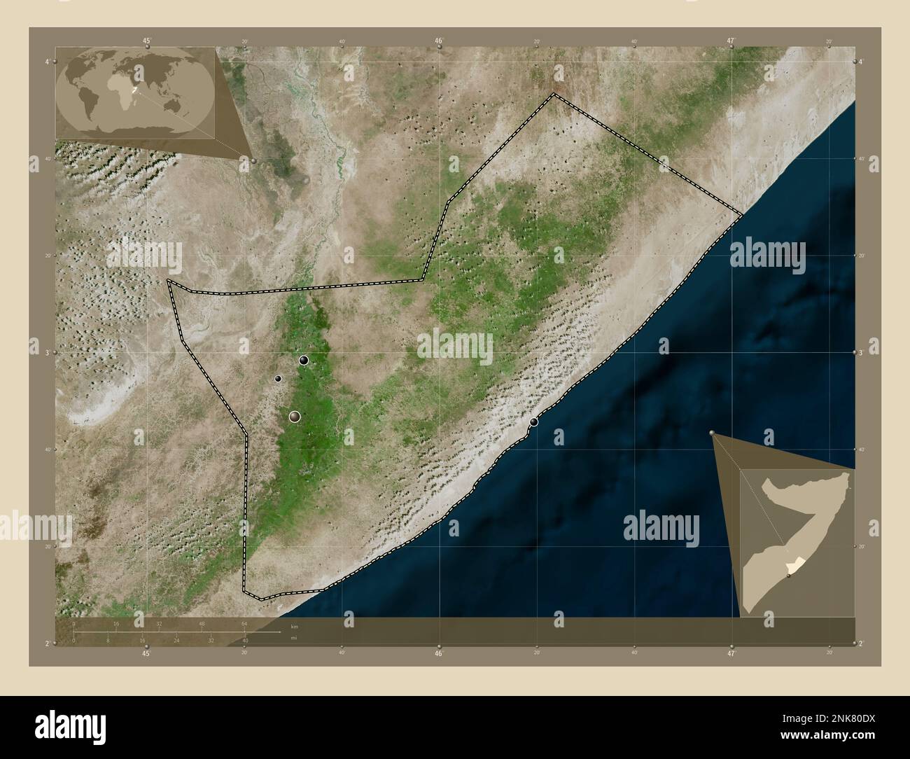 Shabeellaha Dhexe, region of Somalia. High resolution satellite map ...