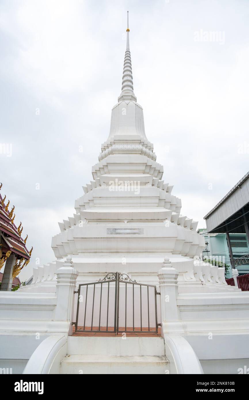 Wat Rakhang Kositaram buddhist temple at Bangkok, Thailand. White temple with pagoda, religion ...