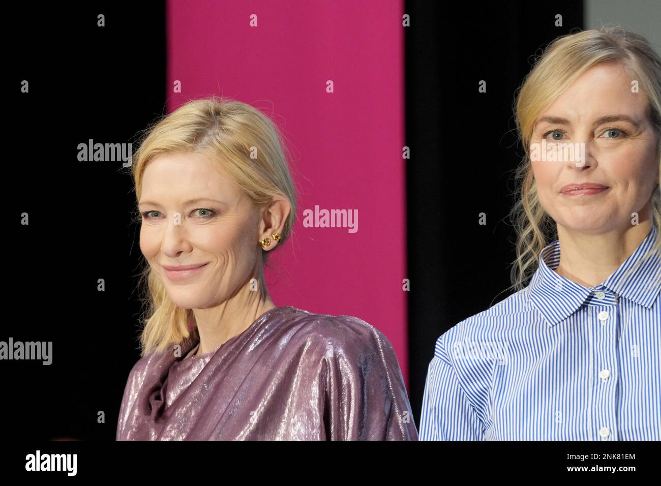 Berlin, Germany. 23rd Feb, 2023. Actresses Cate Blanchett (l) and Nina Hoss on stage at the ...