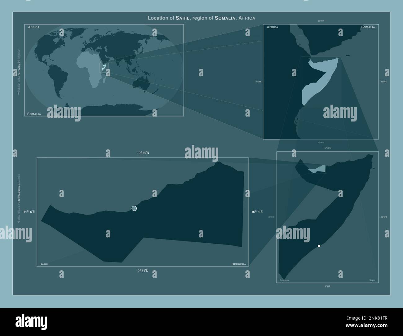 Sahil, region of Somalia. Diagram showing the location of the region on ...