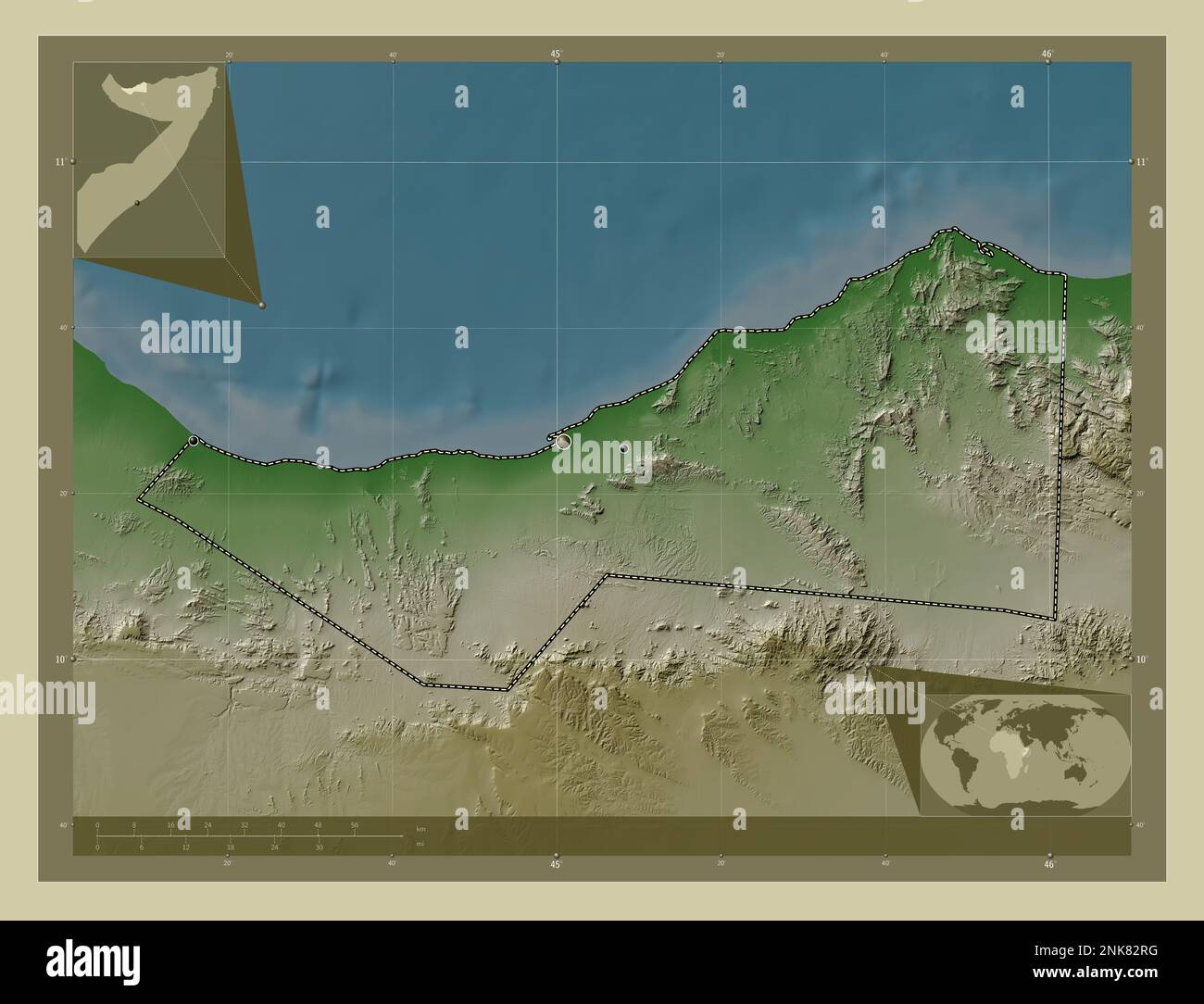 Sahil, region of Somalia. Elevation map colored in wiki style with ...