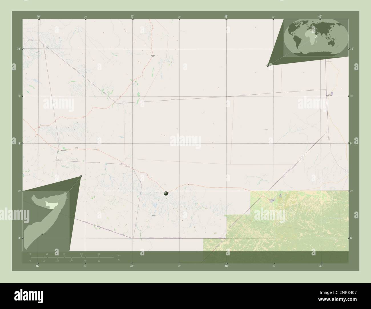 Sool, region of Somalia. Open Street Map. Corner auxiliary location ...