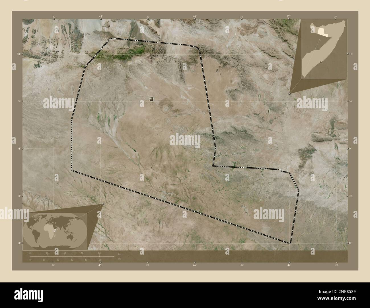 Togdheer, region of Somalia. High resolution satellite map. Corner ...