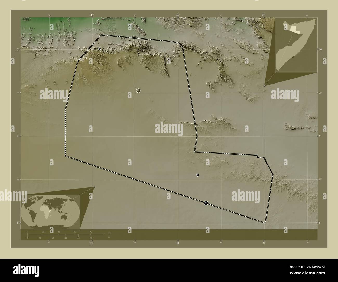 Togdheer, region of Somalia. Elevation map colored in wiki style with ...