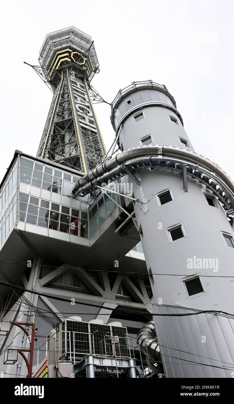 The tower slider starts at Tsutenkaku, a tower and well-known landmark ...