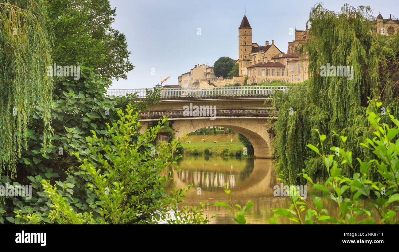 Summer city landscape - view of the bridges over the River Gers in the ...