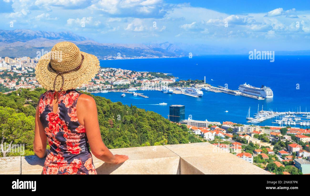 Coastal summer landscape - top view of the City Port and the marina in ...