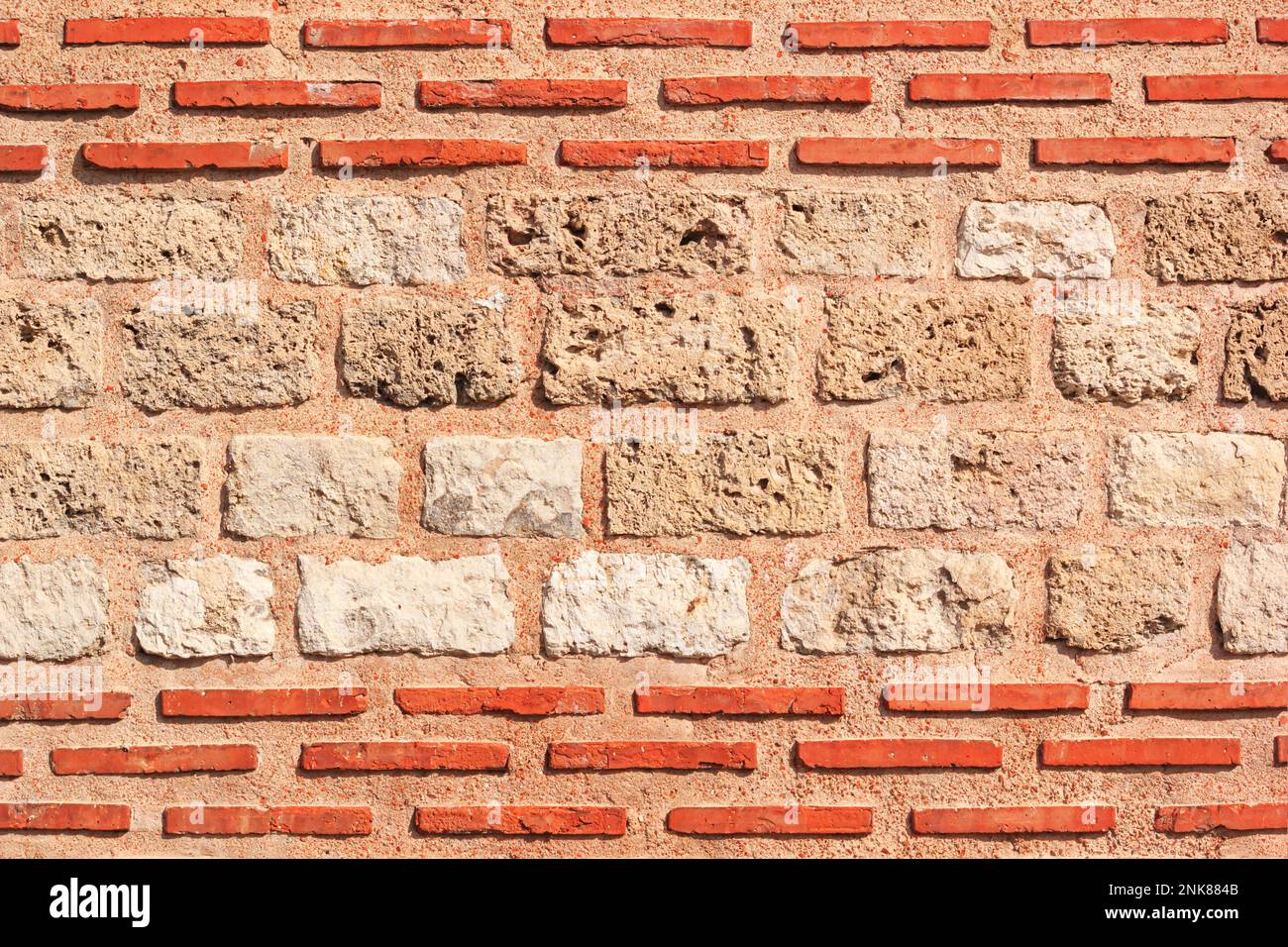 Weathered antique wall, ancient roman brick masonry, horizontal grunge ...