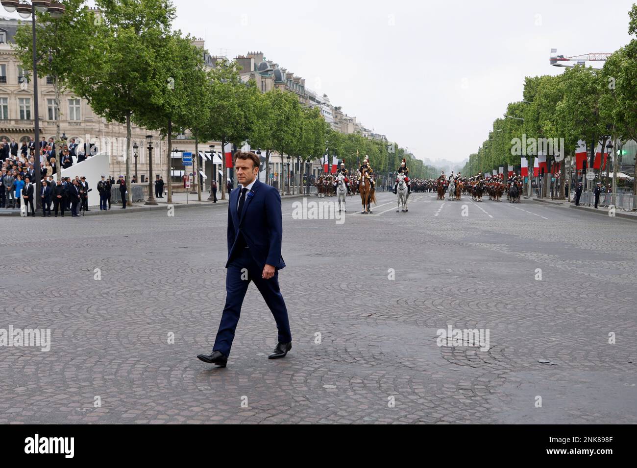 French President Emmanuel Macron arrives during a ceremony under the ...