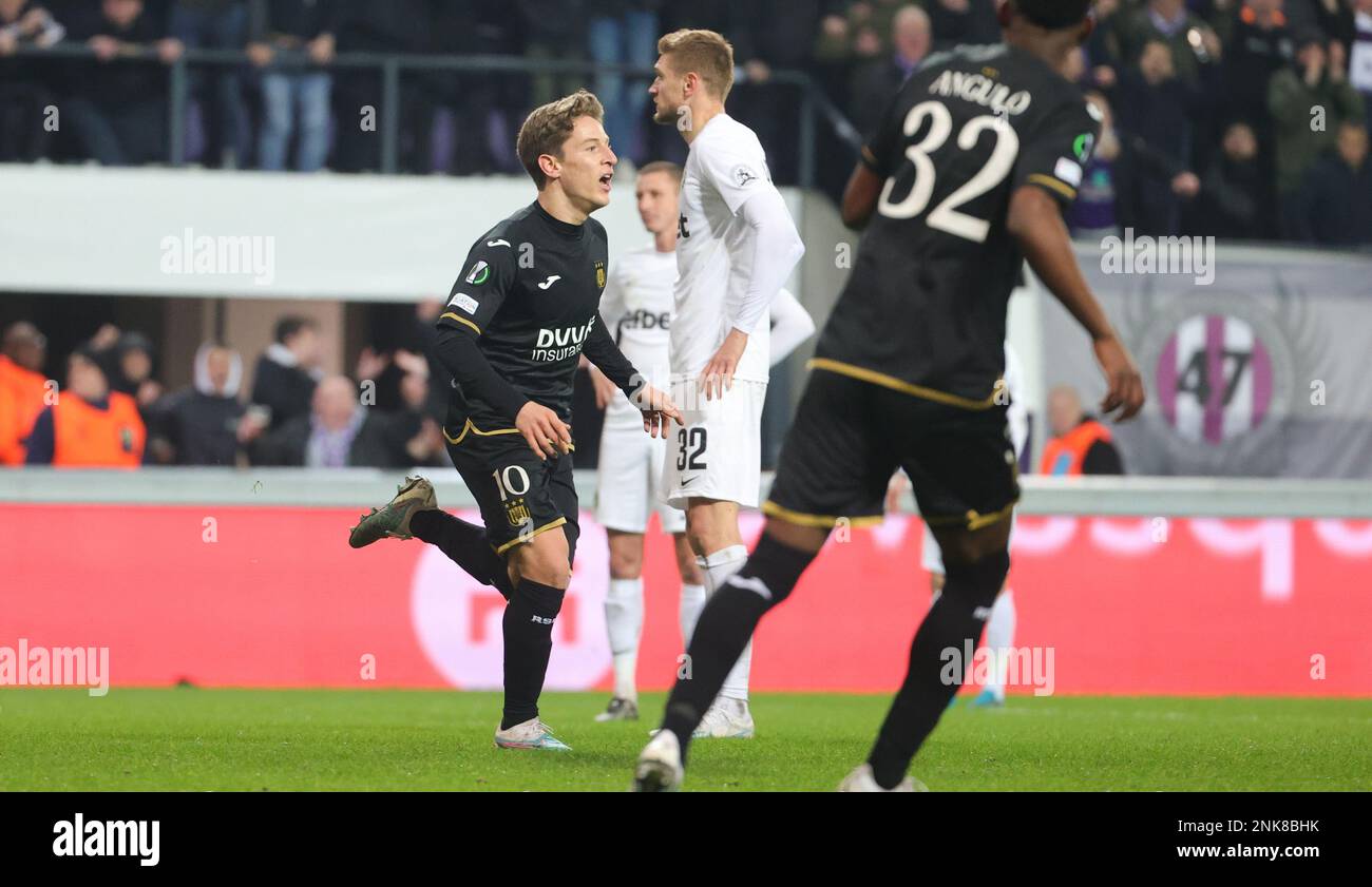 Brussels, 23/02/2023, Anderlecht's Yari Verschaeren celebrates after ...