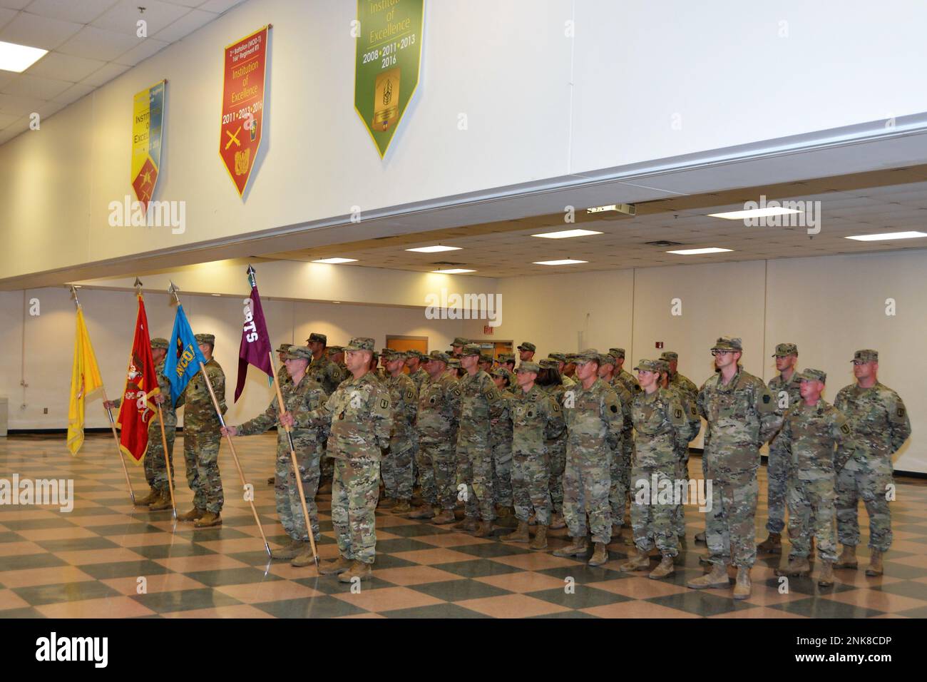 Solders of the 166th Regiment Regional Training Institute stand in ...