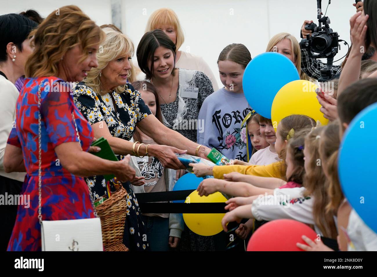 First lady Jill Biden and first lady of Romania Carmen Iohannis greet ...