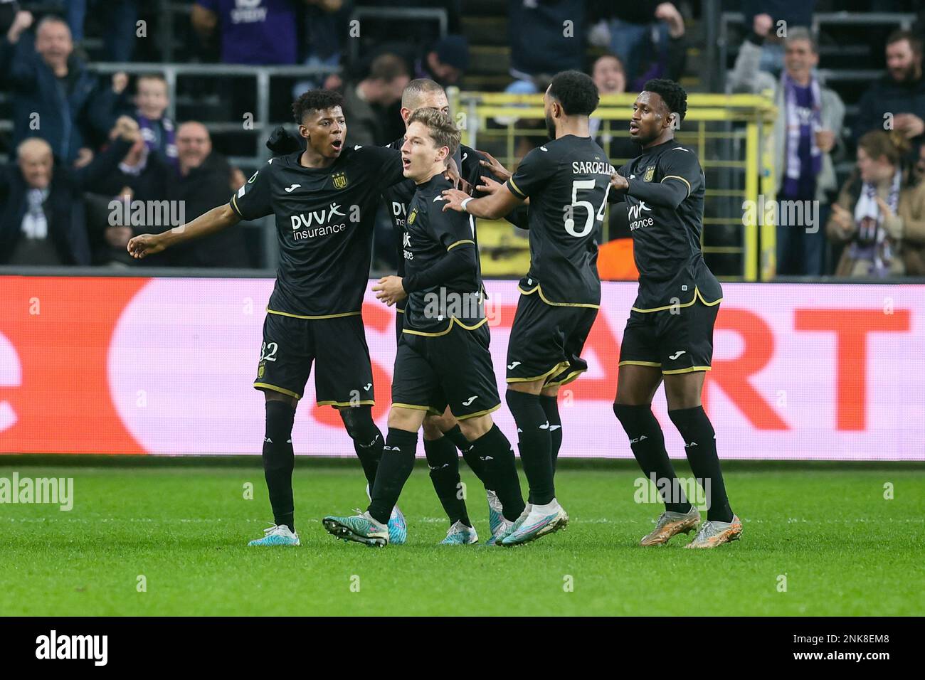 Brussels, 23/02/2023, Anderlecht's Yari Verschaeren celebrates after ...