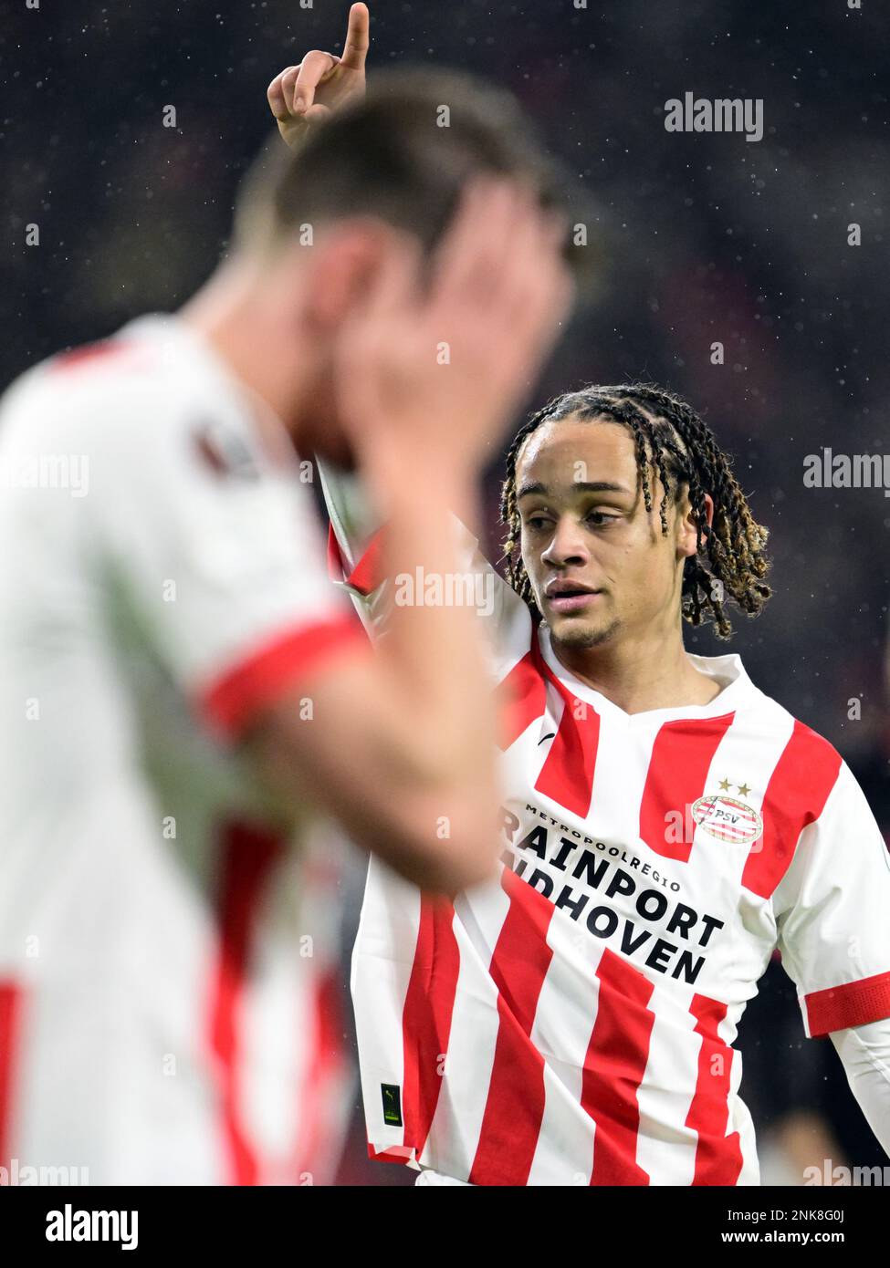 EINDHOVEN - Xavi Simons of PSV Eindhoven reacts during the UEFA Europa ...