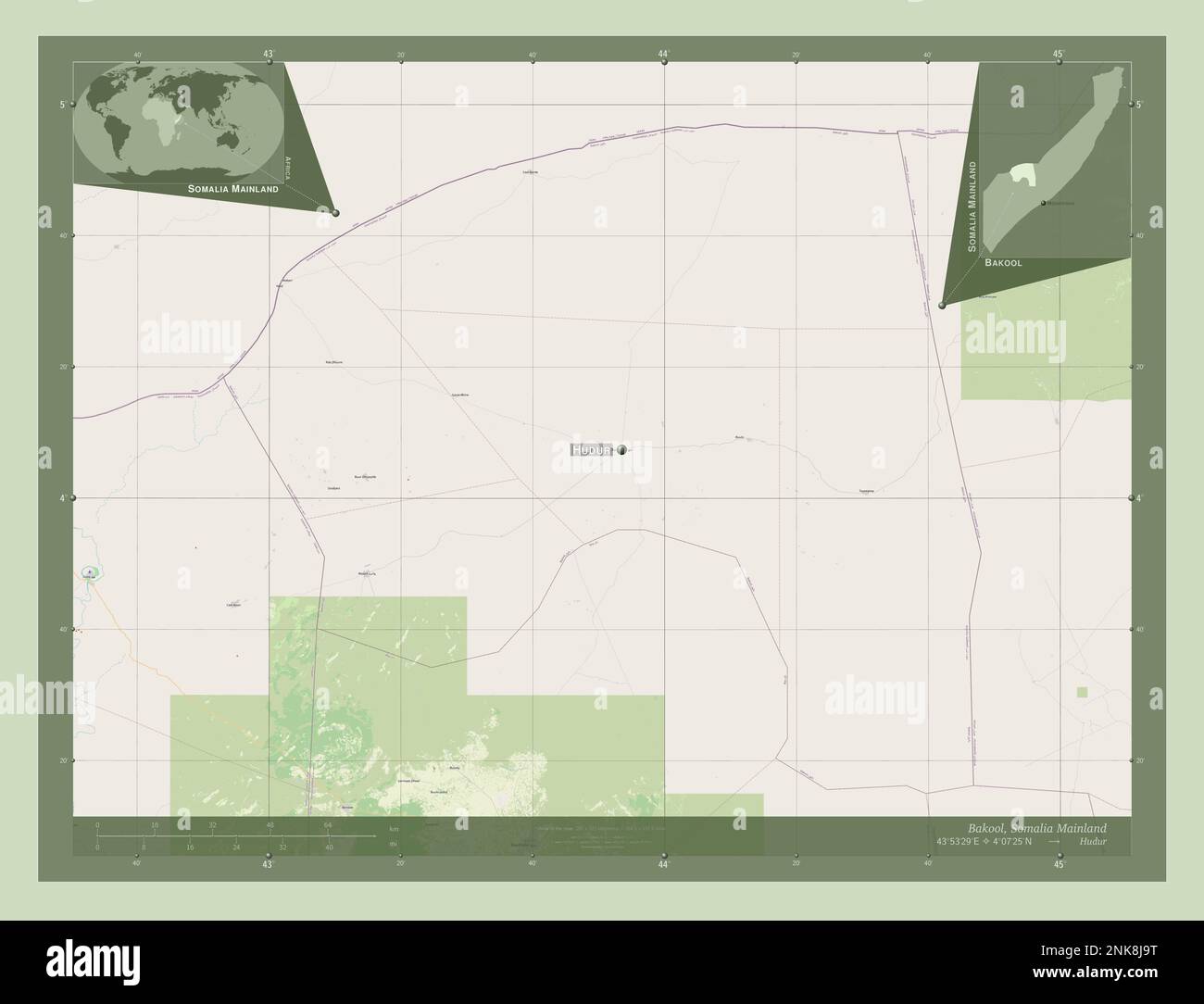 Bakool, region of Somalia Mainland. Open Street Map. Locations and ...