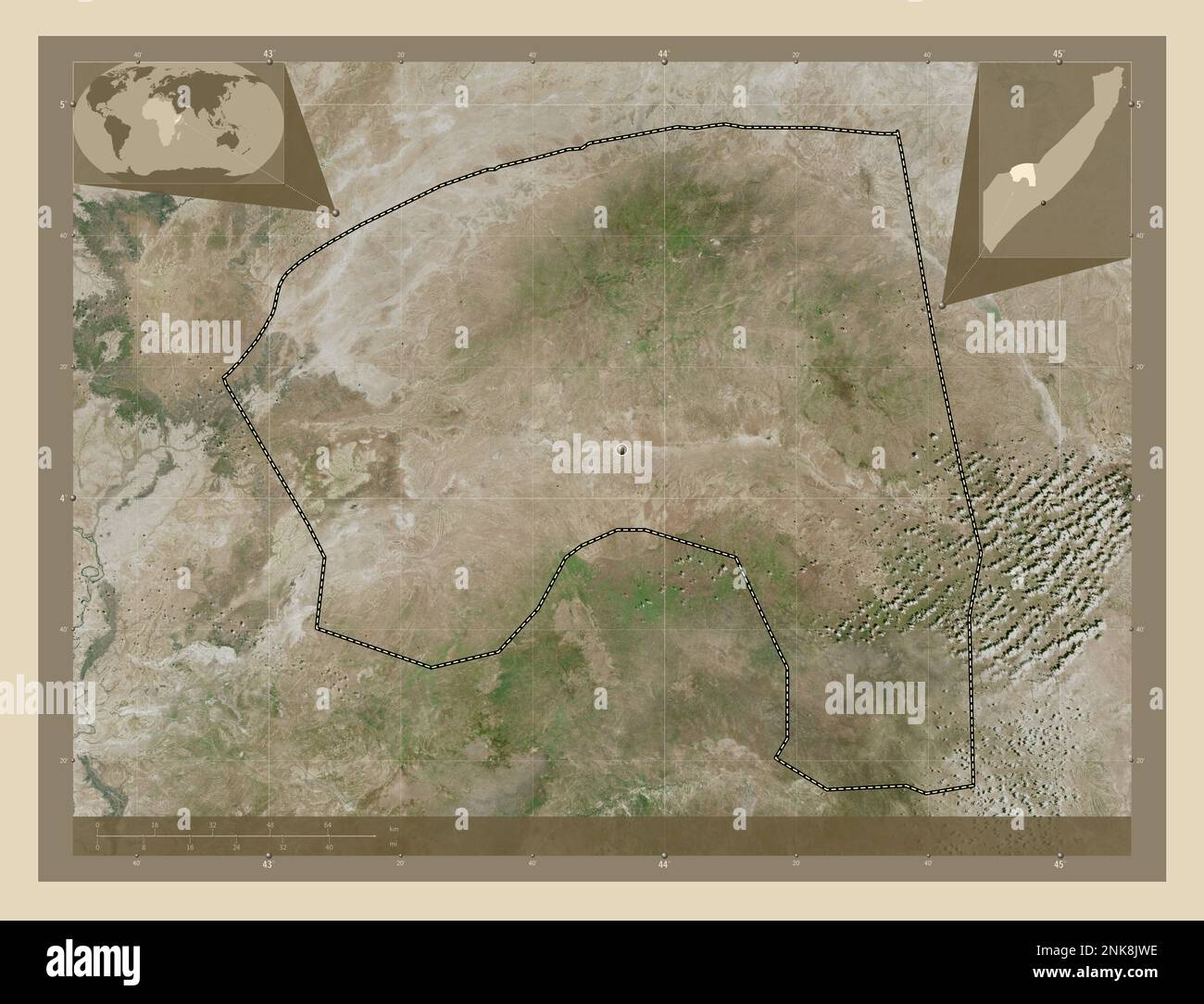 Bakool, region of Somalia Mainland. High resolution satellite map ...
