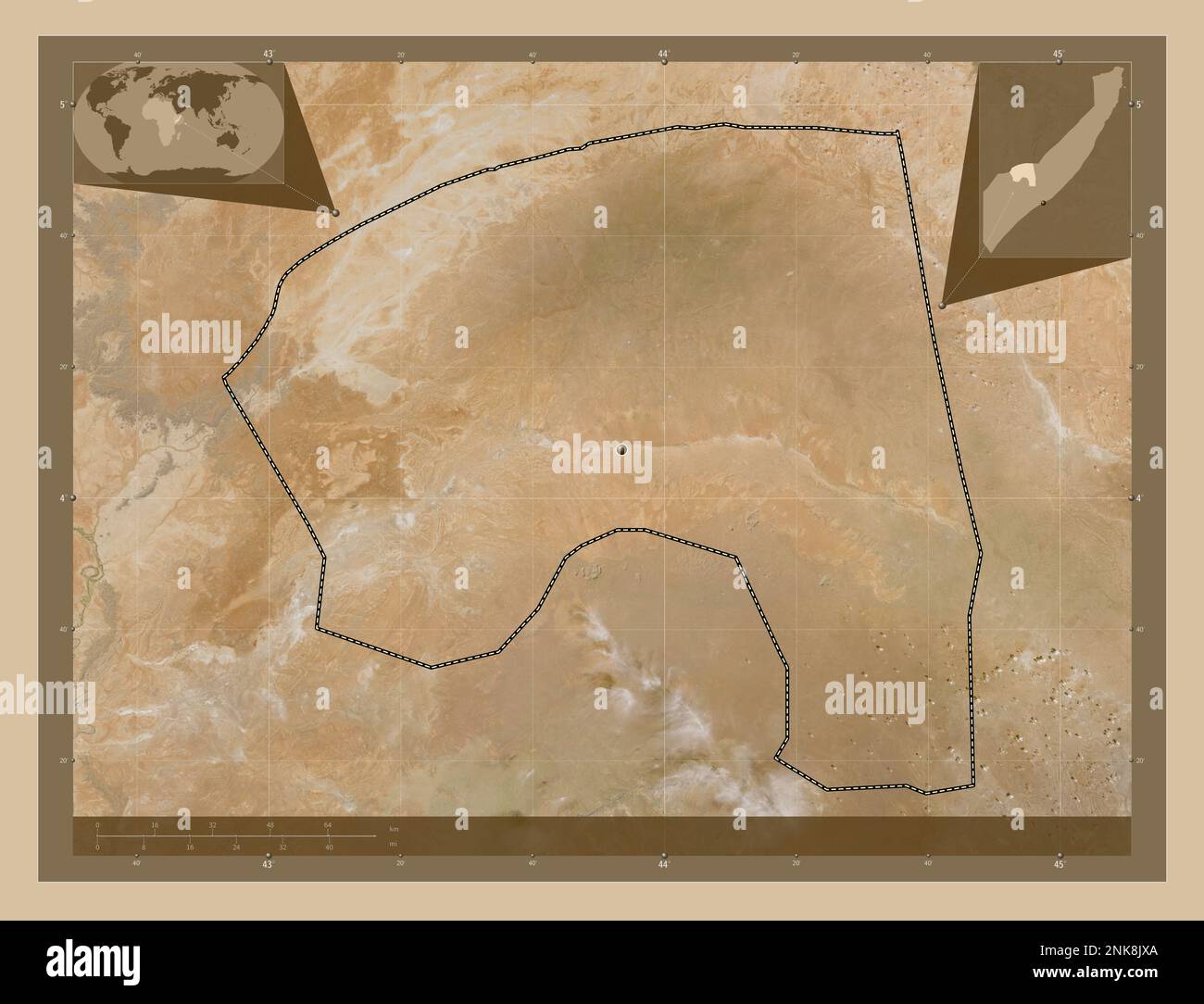 Bakool, region of Somalia Mainland. Low resolution satellite map ...