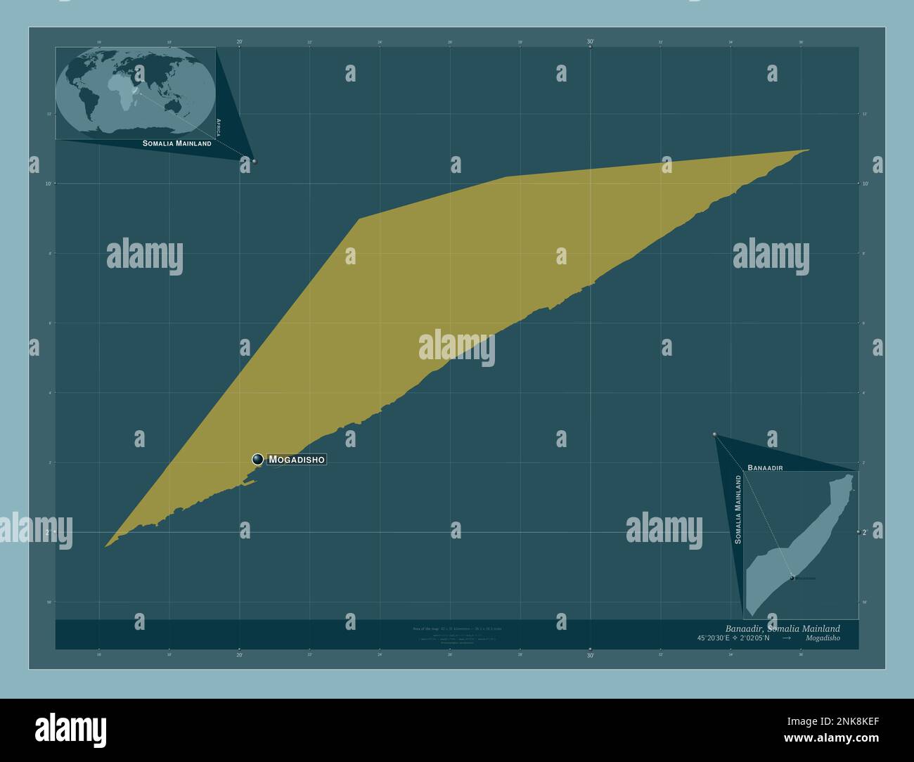 Banaadir, region of Somalia Mainland. Solid color shape. Locations and ...