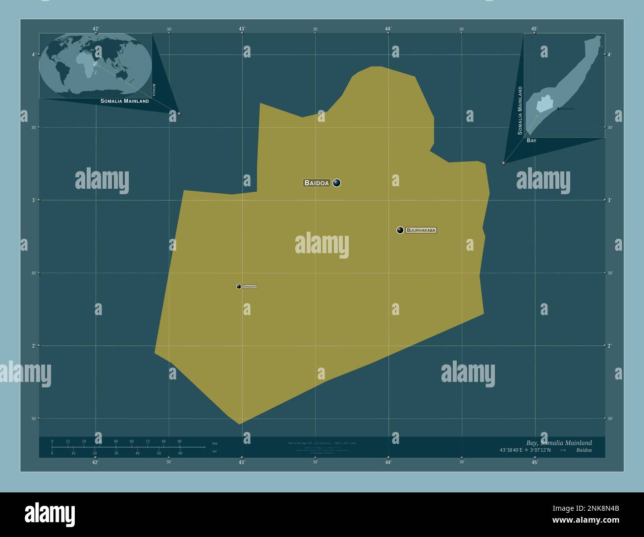 Bay, region of Somalia Mainland. Solid color shape. Locations and names ...
