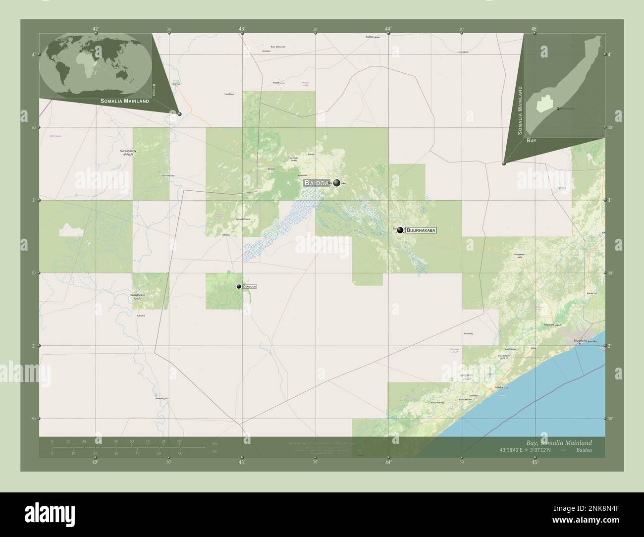 Bay, region of Somalia Mainland. Open Street Map. Locations and names ...