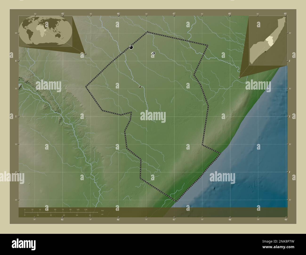 Galgaduud, region of Somalia Mainland. Elevation map colored in wiki ...