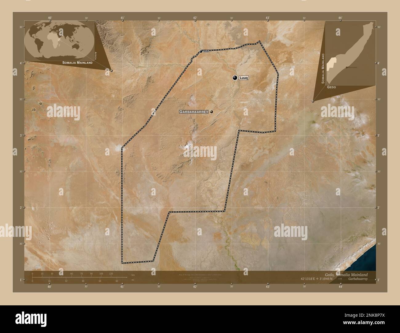 Gedo, region of Somalia Mainland. Low resolution satellite map ...