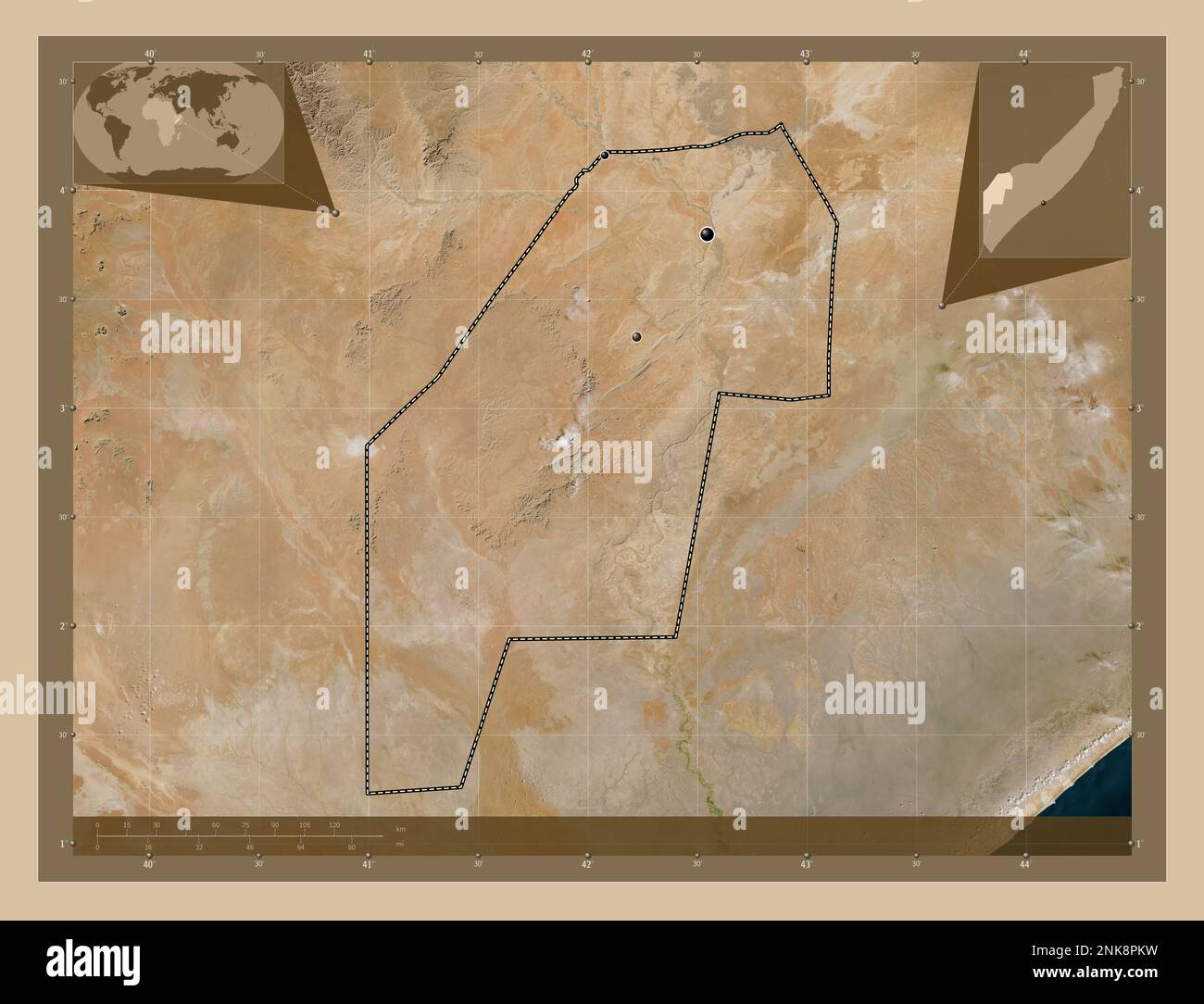 Gedo, region of Somalia Mainland. Low resolution satellite map ...