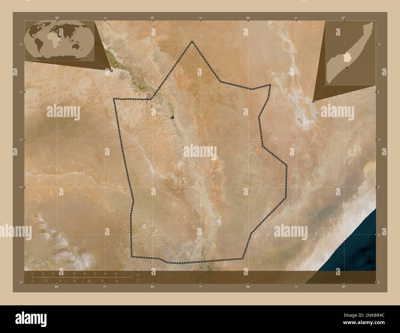 Hiiraan, region of Somalia Mainland. Low resolution satellite map ...