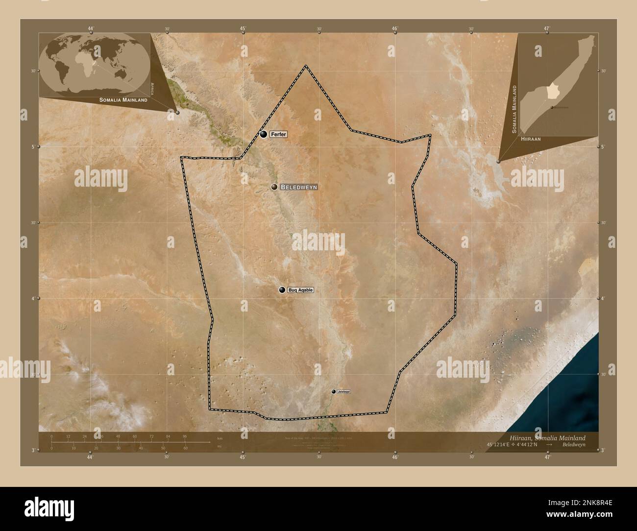Hiiraan, region of Somalia Mainland. Low resolution satellite map ...
