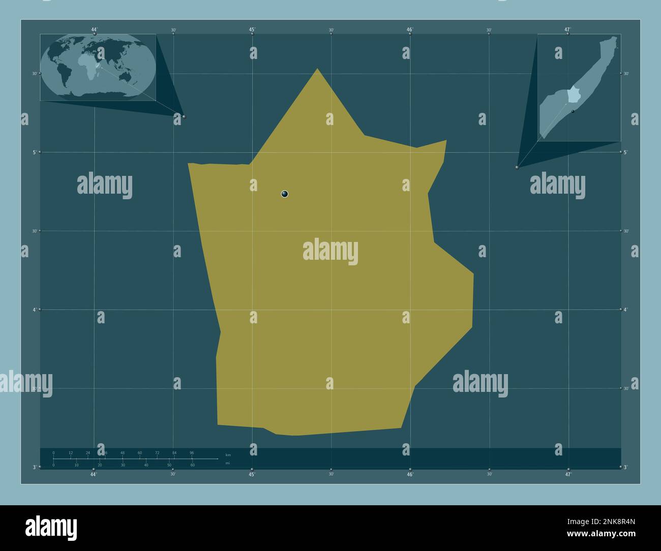 Hiiraan, region of Somalia Mainland. Solid color shape. Corner ...
