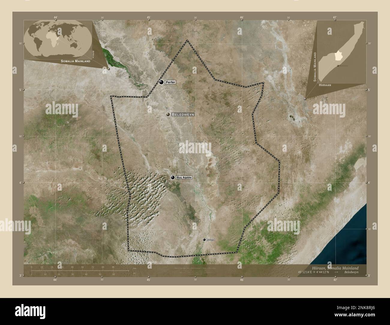 Hiiraan, region of Somalia Mainland. High resolution satellite map ...