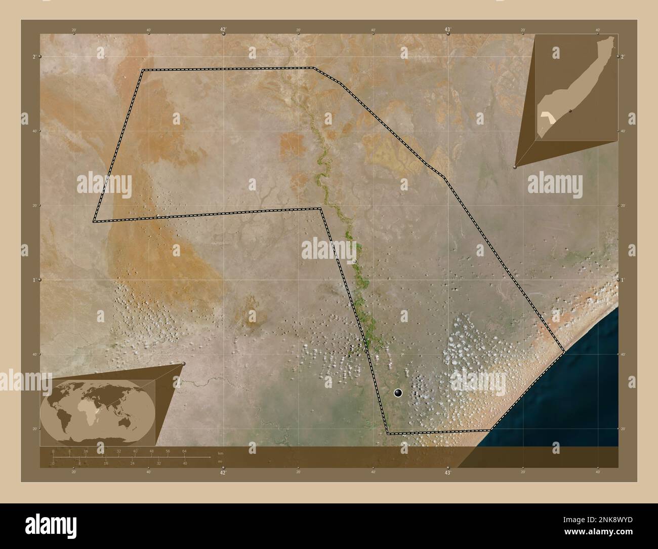 Jubbada Dhexe, region of Somalia Mainland. Low resolution satellite map ...