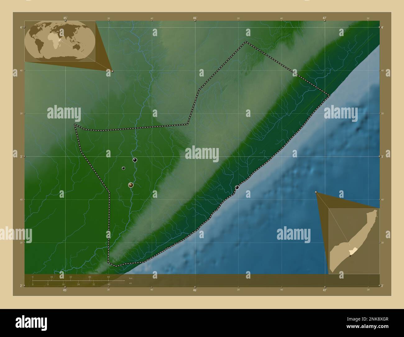 Shabeellaha Dhexe, region of Somalia Mainland. Colored elevation map ...