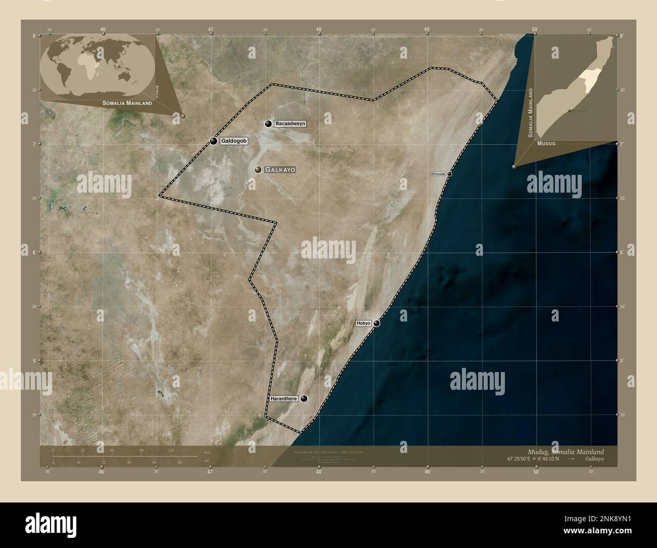 Mudug, region of Somalia Mainland. High resolution satellite map ...