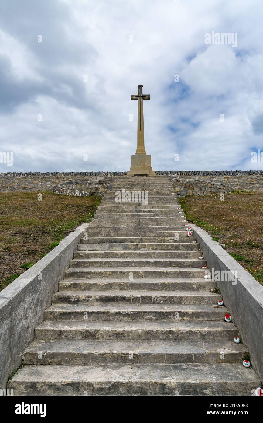 Cross by cemetery in memory of lost lives in the Great War in Stanley ...