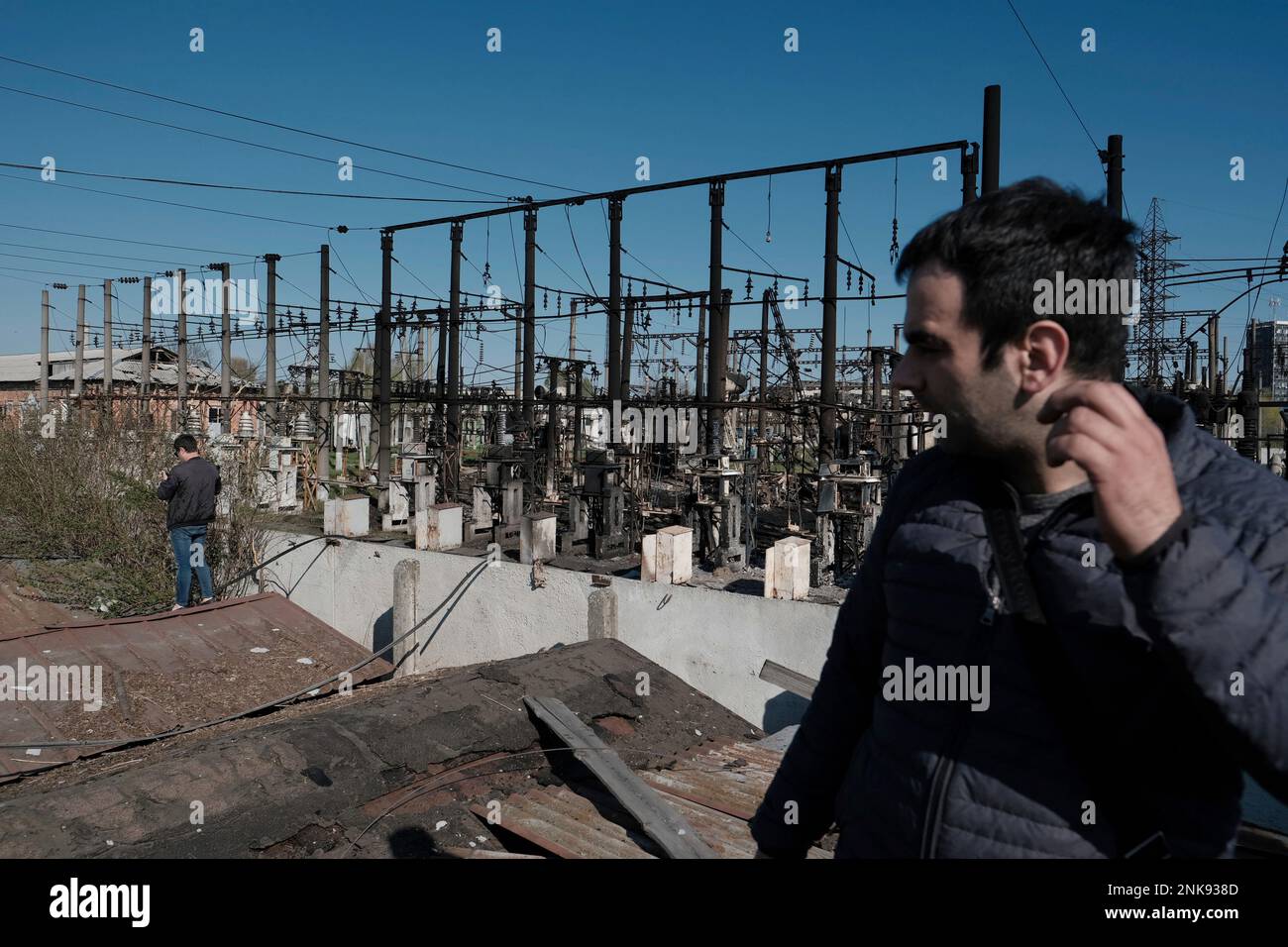 An electric power substation is charred by Russian airstrikes in the ...
