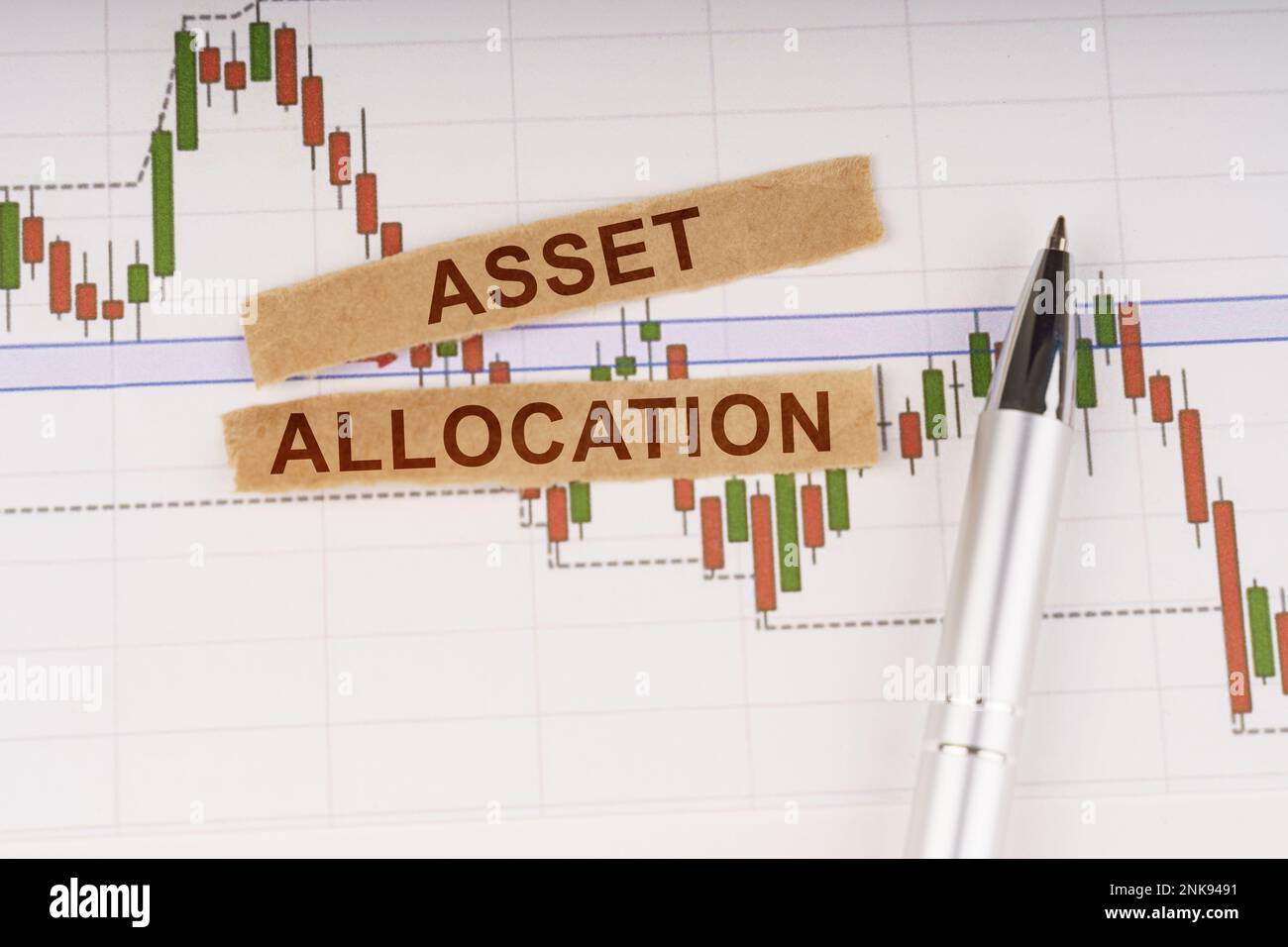 Business concept. On the chart of business quotes lies a pen and torn ...