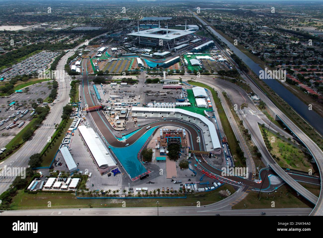An aerial view of F1 race course for the Miami Grand Prix at Hard Rock ...