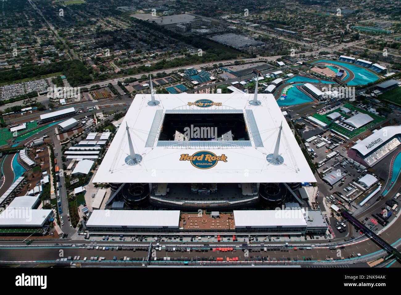 An aerial view of F1 race course for the Miami Grand Prix at Hard Rock ...