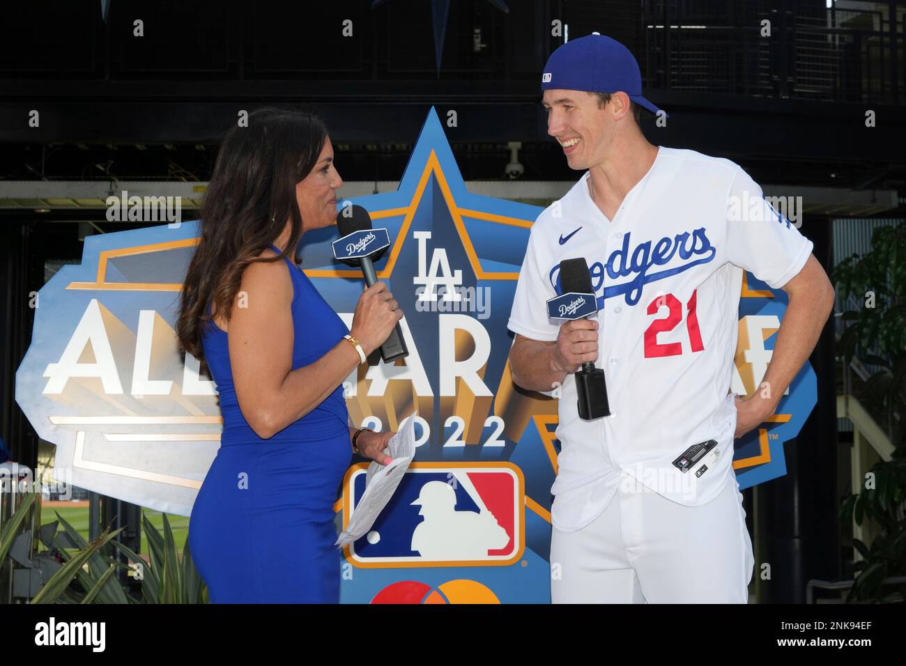 Los Angeles Dodgers pitcher Walker Buehler (21 is interviewed by MLB ...