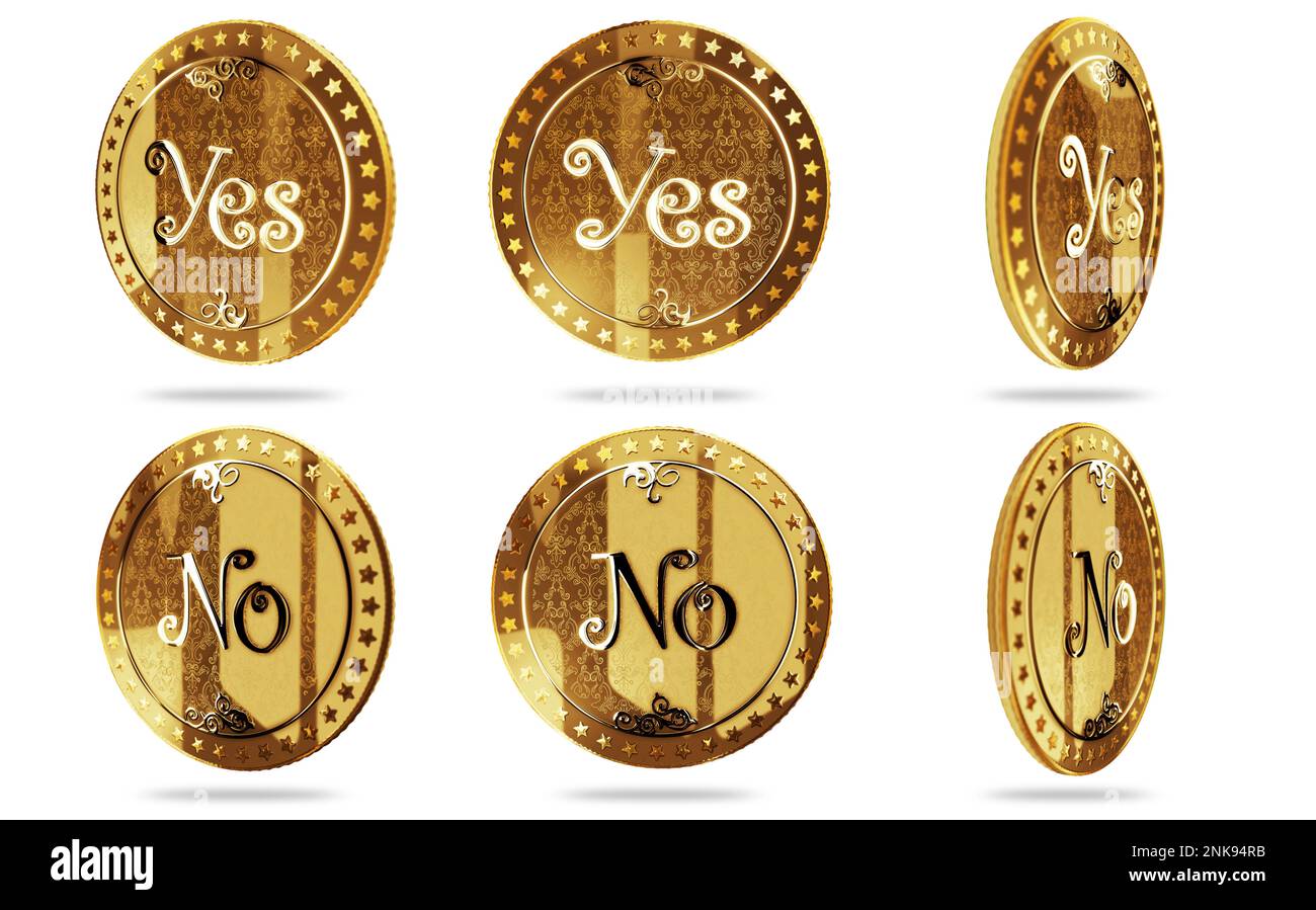 Yes or No random choice isolated gold coin on green screen background ...